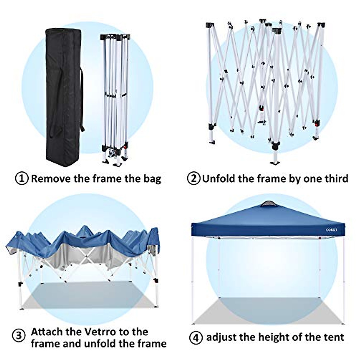 COBIZI 10'x10' Pop Up Canopy Tent Straight Leg Commercial Instant Canopy Pop Up Canopy with Sidewalls Outdoor Sun Shade Event Tent for Camping Garden Party Beach, Canopy Bags x1, Blue