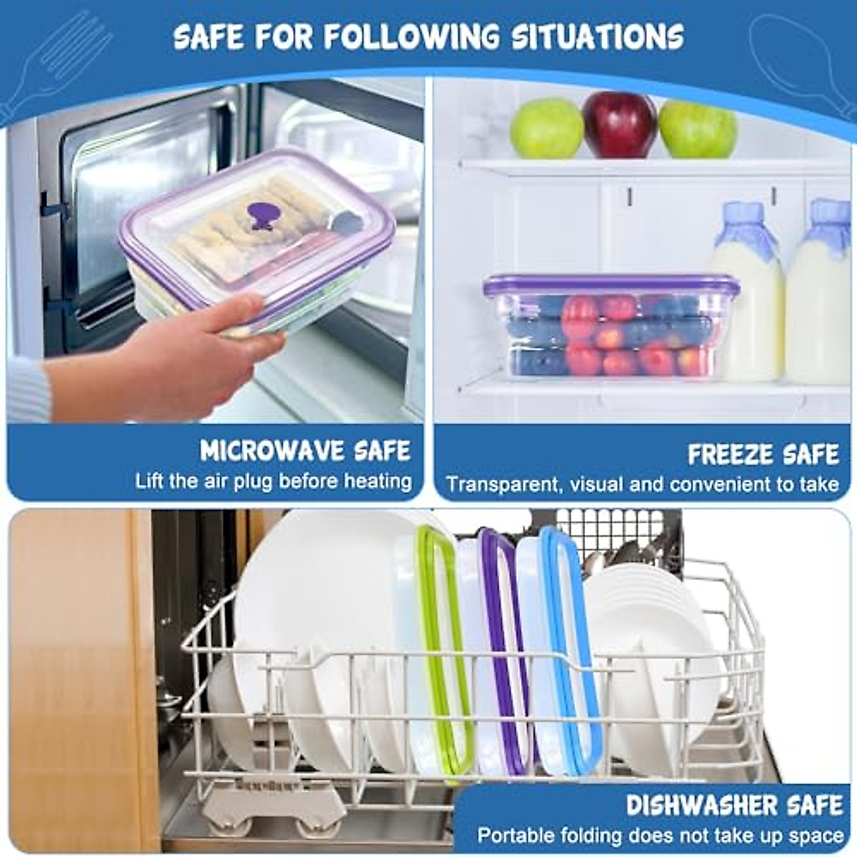 DERUI Collapsible Food Storage Containers, Premium Silicone, BPA Free,Microwave and Oven Safe Container with lids, For Travel, Camping or Baking 1200ml/40.6OZ(Purple,1Pack)