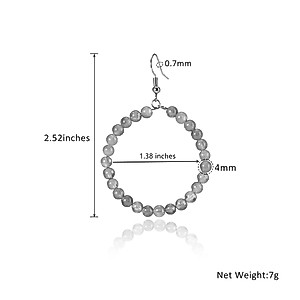 Jovivi Crystal Dangle Earrings for Women Natural Indian Agate Round Gemstone Healing Crystal Stone Beads Earrings Hoop Dangle