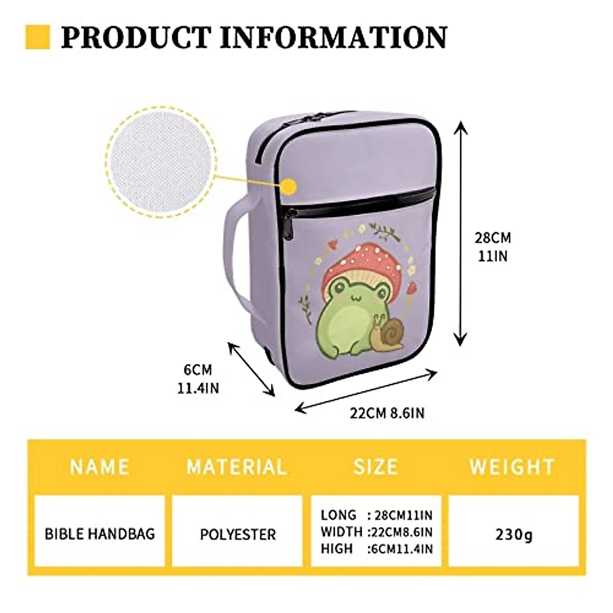 Tongluoye Mushroom Bible Covers for Teen Girls Cute Purple Bible Carrying Case for Church School Libraries Frog Snail Bible Carrier with Protective Hand Strap Gifts for Daughters Sisters Friends