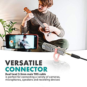 Movo MC6 Dual 3.5mm Male Stereo TRS to TRS Cable - Camera Patch Connects Mics, Audio Mixers to Camera, Recorders (Dual Male 20-Foot Extended TRS Cable) - 3.5mm Audio Cable for Filmmakers and Musicians