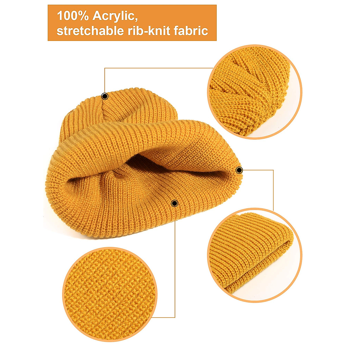 SATINIOR 2 Pieces Winter Short Fisherman Beanie Hat Trawler Beanie Watch Hat Edge Skullcap for Men (Black and Yellow)