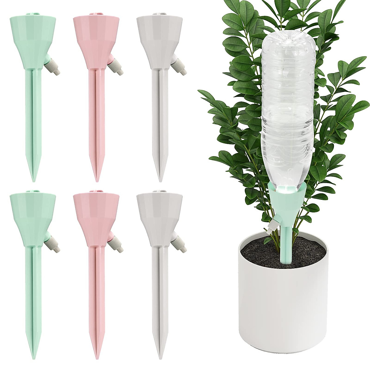 Self Watering Spikes, New Upgraded Adjustable Self Watering Planter Insert with Slow Release Control Valve Switch for Garden Plants Indoor & Outdoor (3 Packs)