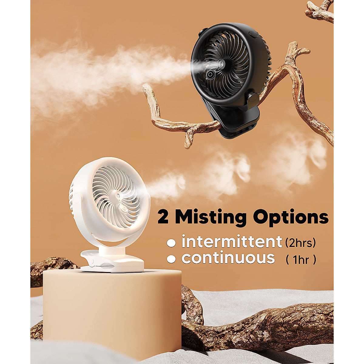 TYZU 7 Inch Portable Fan, Misting Fan, 4000 mAh Battery Operated Fan, Outdoor Misting Fan With 2 Mist Modes & 4 Speeds, 130ml Tank, 360° Rotatable, Clip on fan For Outside Camping Stroller Golf Cart