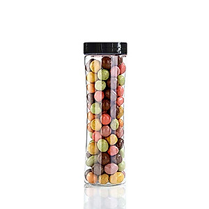 12.5oz (360 ml 12 Pack) Clear Empty Plastic Sensory Bottles with Smooth Lids and Labels - Round Plastic Test Tubes with Screw Caps for Party Gum Balls,Event Jelly Beans - BPA Free (Black Lids)