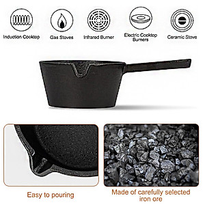 BBQ Mop Brush and Cast Iron Sauce Pot Set, 11-in-1 Value Pack includes 2Pcs Wooden Long Handle, 6 Brush Heads, 1 Cast iron BBQ Pan and 2 Silicone Brushes for Grilling all Types of Ingredients