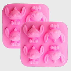 INKU 4 Cavity Lilo and Stitch Silicone Mold for DIY Fondant Candy Chocolate Molds DIY Cake Tray 3D Chocolates Hard Sweets Desserts Candles Drop Glue Decoration Birthday Party Cake Decor Candy Mold