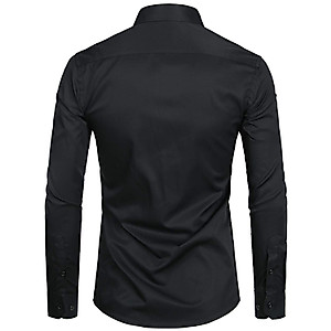 ZEROYAA Men's Long Sleeve Dress Shirt Solid Slim Fit Casual Business Formal Button Up Shirts with Pocket ZSSCL01 Black Medium