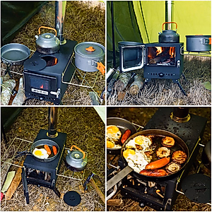 Camping Tent Stove SoloWilder Large Portable Carbon Steel Wood Burning Stove for Outdoor Cooking Heating