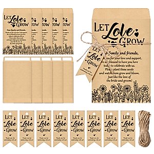 Noveread 50 Sets Let Love Grow Wedding Favors for Guests Include Flower Seed Packets Bulk Thank You Tags and Hemp Ropes Bridal Shower Envelopes Gifts