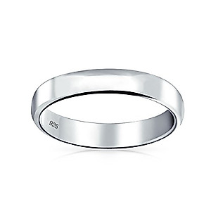 Bling Jewelry Minimalist Plain Simple .925 Sterling Silver Dome Couples Wedding Band Ring For Women For Men 4MM