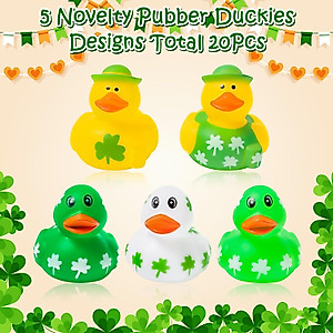 Haooryx 20Pcs St. Patrick's Day Rubber Duck Toys Novelty Squeeze Shamrock Duck Decor for Irish St. Patrick's Day Easter Day Party Favor Goodies Bag Fillers Kids Birthday School Prizes