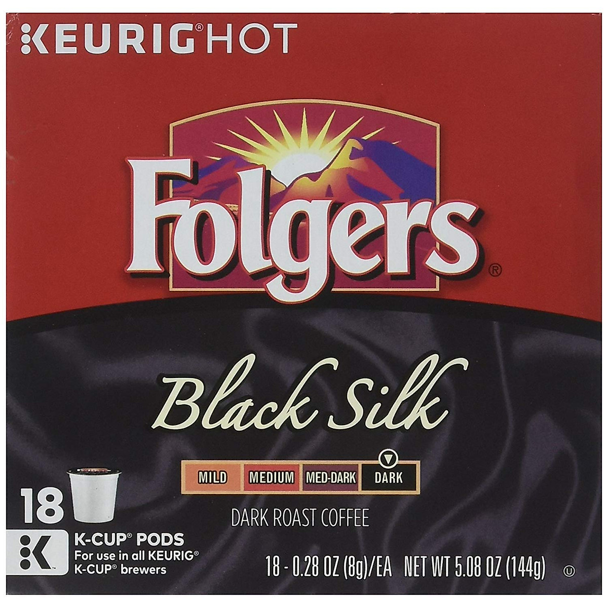 Folgers Black Silk Dark Roast Coffee, 72 K Cups for Keurig Makers, 18 Count (Pack of 4)