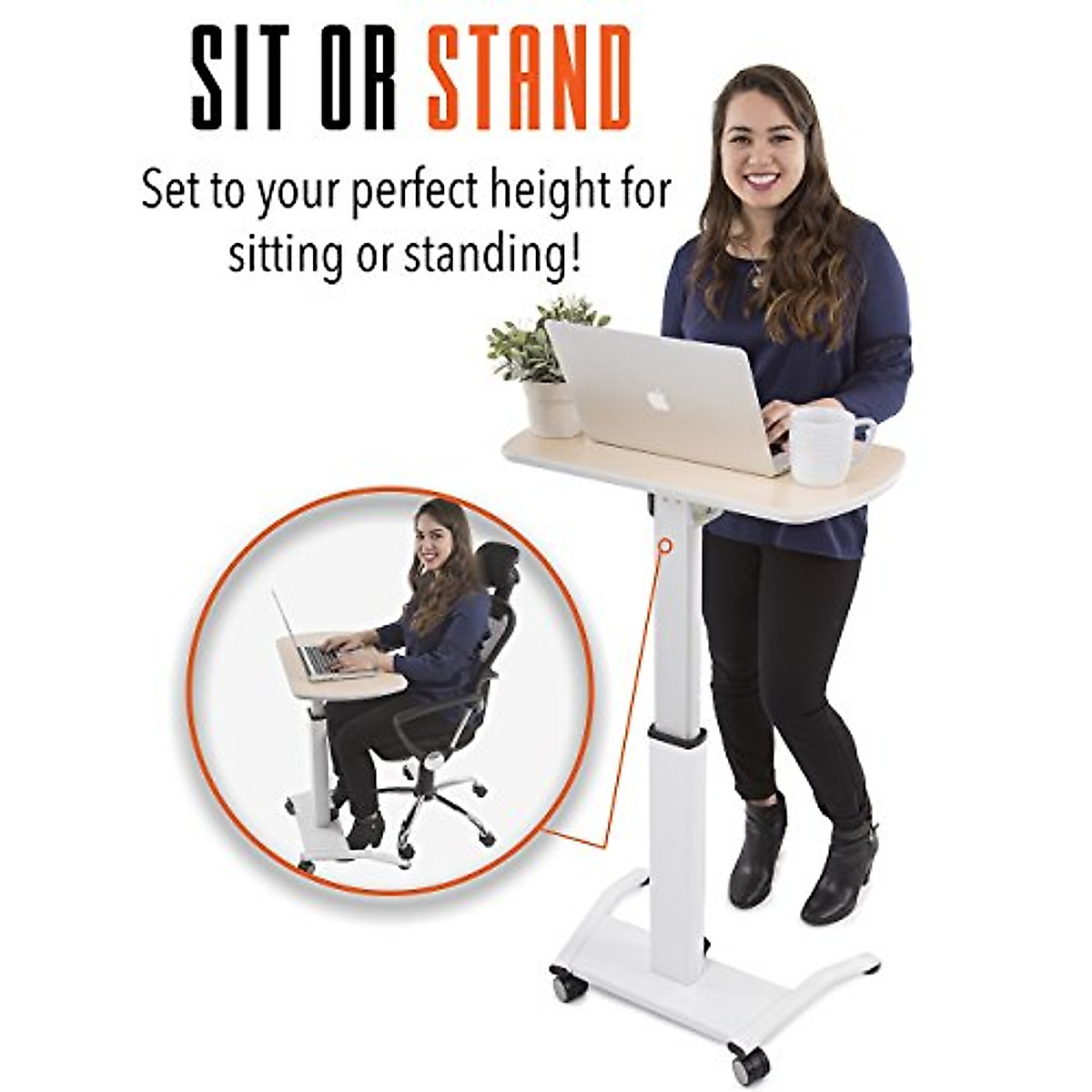Stand Steady Tilting Mobile Podium | Height Adjustable Laptop Stand with Wheels and Tilting Desktop | Mobile Workstation & Portable Standing Desk | Rolling Laptop Table for Office & Home (Maple Print)
