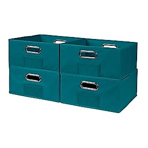 Niche Cubo Set of 4 Half-Size Foldable Fabric Storage Bins with Label Holder- Teal