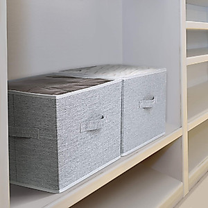 DIMJ Cube Storage Bins Foldable Storage Bins with Handles, Fabric Storage Basket for Shelf, Closet, Nursery, Office Organizer Grey and Beige (14.9x9.8x9.8 inches, Grey)