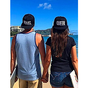 King Queen Hats Matching Snapbacks Hip Hop Hats Couples Snapback Caps Adjustable Black