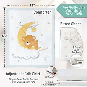 Mama Ana - Premium Quality 100% Cotton Crib Bedding Set for Baby Boys and Girls, 3-Piece Nursery Including Baby Comforter, Fitted Crib Sheet, and Adjustable Crib Skirt with Zipper