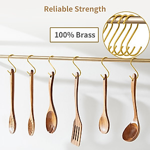 Airesly 6 Pack S Hooks Heavy Duty Brass & Copper Gold S Hooks - Gold Coat Hangers for Clothes, Brass Hooks for Towels, Kitchen Pots & Pans, Coffee Cups, Bird Feeders & Plants（Brass Gold）