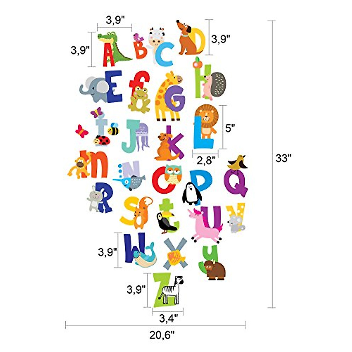 ABC Stickers Alphabet Decals - Animal Alphabet Wall Decals - Classroom Wall Decals - ABC Wall Decals - Wall Letters Stickers - Wall Stickers for Kids ABC Letters - [Gift Included]!