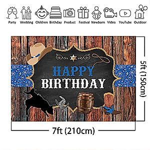 Mocsicka Western Cowboy Theme Backdrop Rustic Wood Cowboy Rodeo Photography Background Vinyl Wild West Cowboy Happy Birthday Party Decorations Photo Booth (7x5ft)