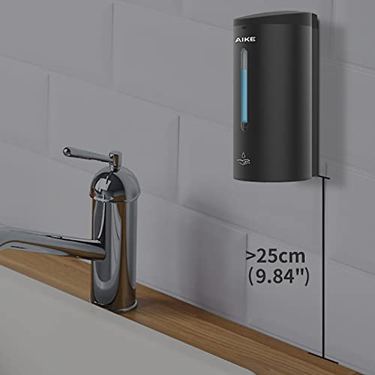 AIKE AK1255 Wall Mounted Touchless Automatic Foam Soap Dispenser Stainless Steel 24 fl.oz. Black