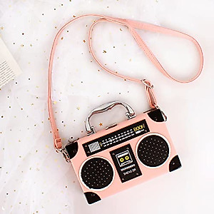 Rebecca Women Retro Radio Shape Crossbody Bag PU Leather Vintage Evening Clutch Purses (1A-Pink)