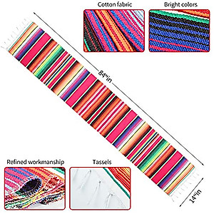 CRJHNS Table Runner Mexican Handwoven Cotton Serape for Party Wedding and Home Decorations,14x84 Inch (1, 14x84/Rose Red)