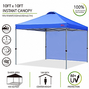 MASTERCANOPY Durable Pop-up Canopy Tent with 1 Sidewall (10'x10',Blue)