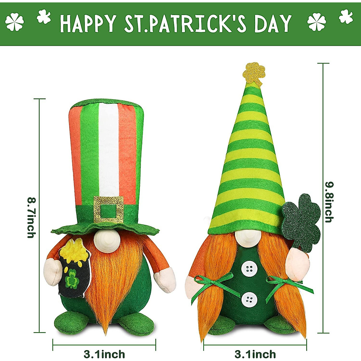 Anlass 2pcs St. Patricks Day Gnome Handmade Gnome Faceless Plush Doll, St Patricks Day Gifts for Him/her St Patricks Day Decor for Home and Garden (st Patrick gnome)