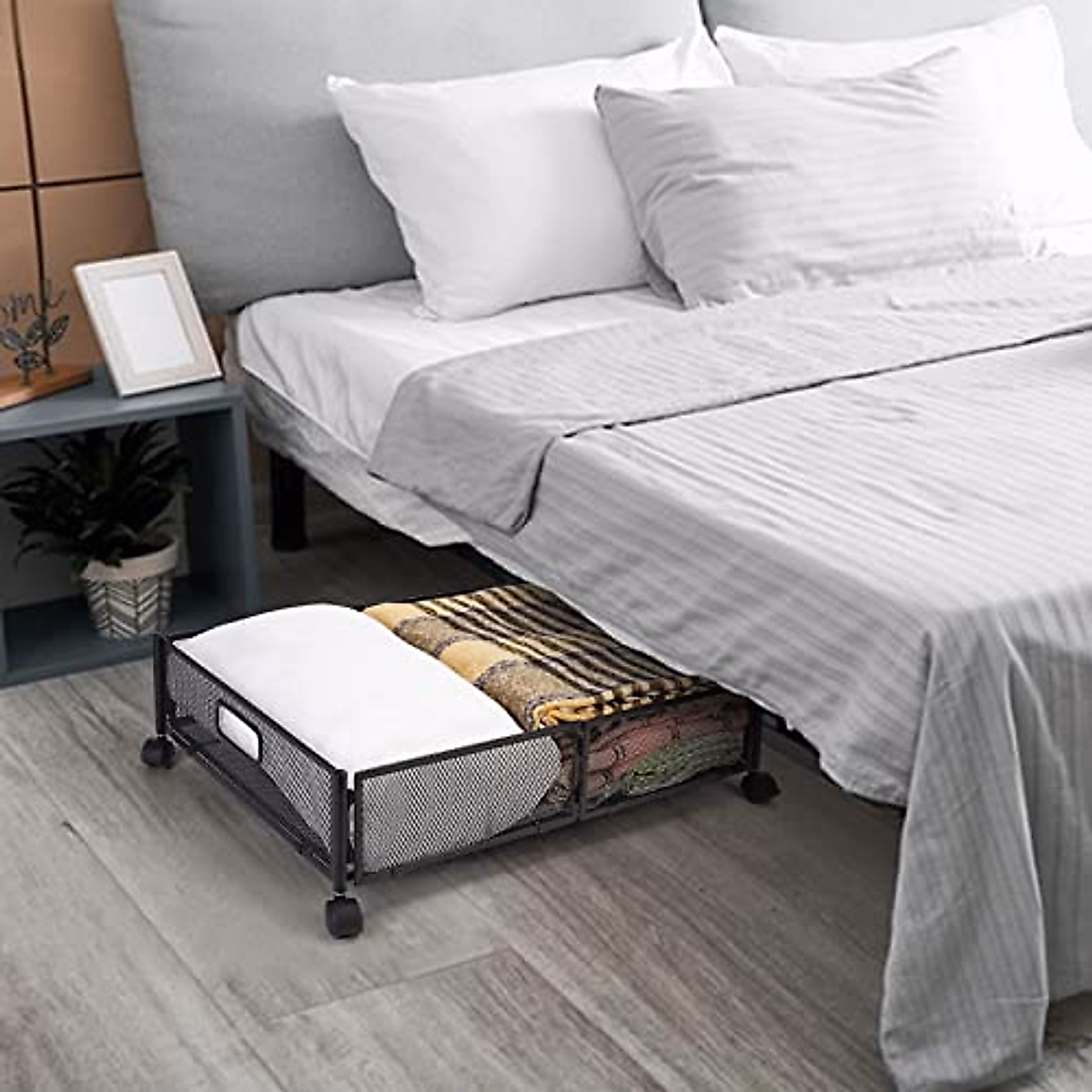 SubClap Under Bed Storage Container with Wheels 1 Pack, Underbed Rolling Drawer Storage Organizer for Clothes Shoes Blankets Books, Metal Underbed Drawer Cart for Bedroom, 23.6" L x 15.9" W x 6.42" H