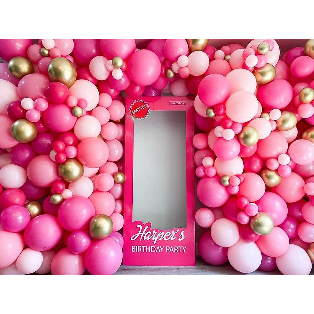 Pink Balloon Garland Arch Kit-122Pcs Hot Pink and Gold Balloons Different Sizes for Barbie Princess Themed Birthday Girl's Baby Shower Bridal Shower Wedding Valentine Party Decorations