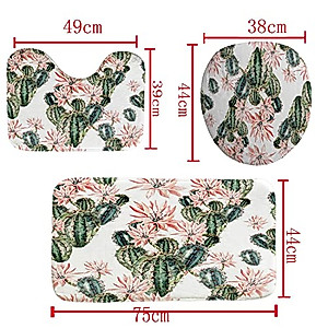 WEEGEEKS Bathroom Rugs Sets 3 Piece with Toilet Cover, Bath Mats for Bathroom Non Slip, U-Shaped Contour Toilet Mat, Bathroom Decor Sets, Machine Washable Bath Rugs (Cactus)