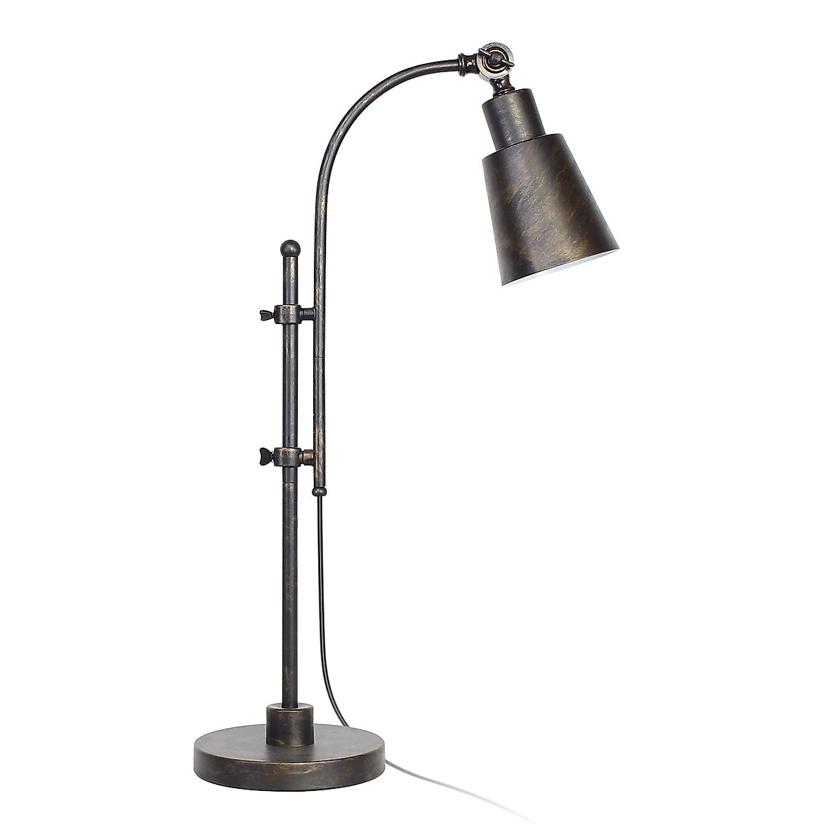 LALISU Metal Desk Lamp Rustic Task Lamp Black Adjustable, Industrial Style Lamp with On/Off Switch, Vintage Work Lamp, Reading Lamp for Bedroom, Study Room &Office, ETL Certificate. (Black)