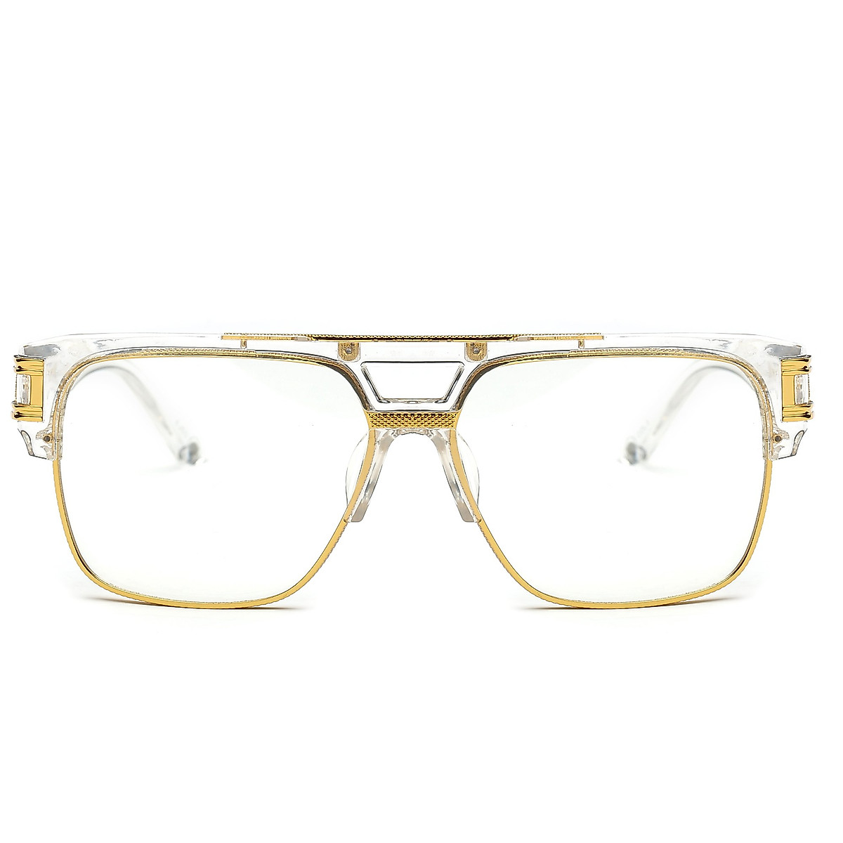 Allt Square Aviator Large Fashion Sunglasses For Men Goggle Alloy Frame Glasses(Clear Gold/Clear, 61)