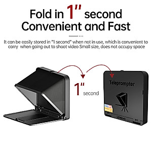 LENSGO TC7 8” Teleprompter for iPad Tablet Smartphone DSLR Camera, APP Compatible with iOS & Android System for Online Teaching Vlog Live Streaming Interview, Fold in One Sec-Black