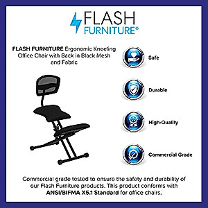 Flash Furniture Ergonomic Kneeling Office Chair with Back in Black Mesh and Fabric