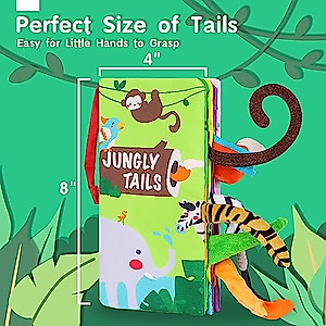 beiens Baby Books Toys, Touch and Feel Crinkle Cloth Books for Babies, Infants & Toddler, Early Development Interactive Car & Stroller Soft Toys Gifts for Boys & Girls (Jungle Tails-1 Book)
