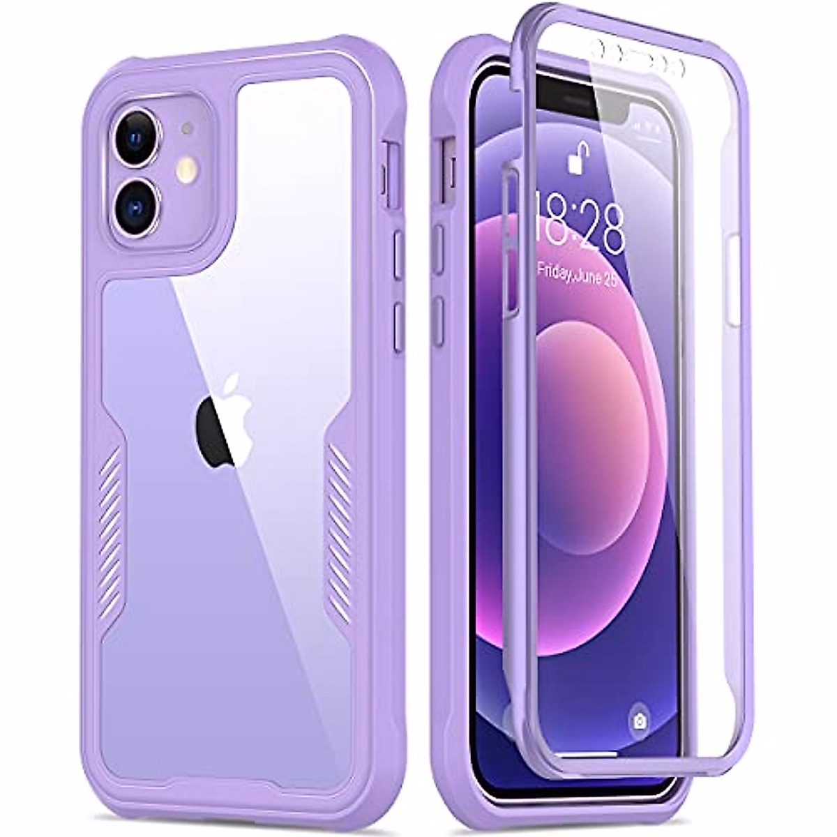 FUNMIKO Compatible for iPhone 12 Pro Case,iPhone 12 Case with Screen Protector [Built-in],Military Grade Pass 21 ft. Drop Test Protective Phone Case for iPhone 12/12 Pro 6.1" Cover Lavender Purple