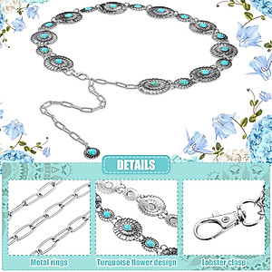 Tarpop Turquoise Belt for Women Western Concho Chain Belt Oval Round Flower Adjustable Metal Belt for Women Dresses(Blue, Round Style)