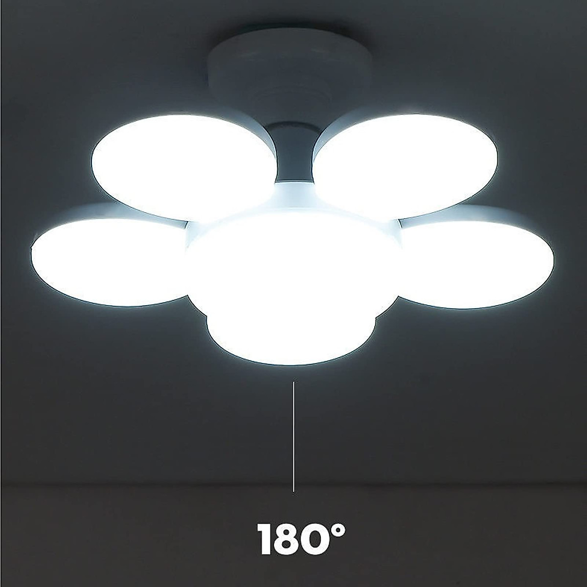 yaogohua LED Garage Ceiling Light, 50W 6500K White Lighting E27 E26 Base 8000LM, Adjustable Deformable Light for Warehouse Balcony Corridor 85‑265V