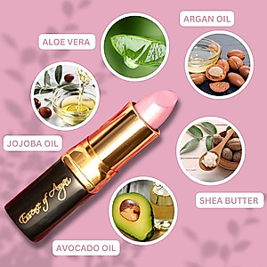 Essence Of Argan Deep Moisturizing Long Lasting Lipstick & Lip Care with 100% Pure Organic Argan Oil, Shea Butter, Jojoba Oil & Aloe Vera Pink Luster