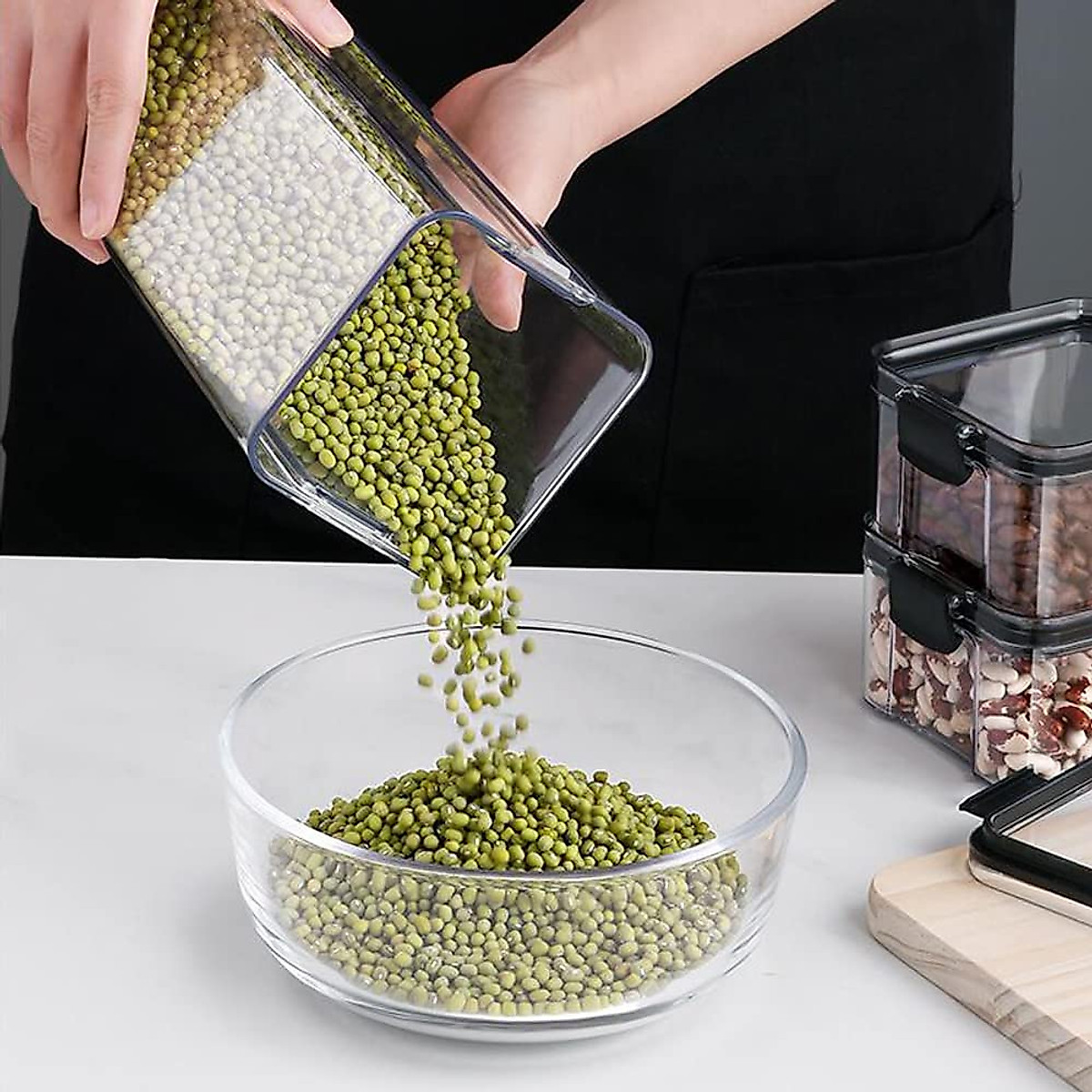 PQZKLDP 2pcs Airtight Food Storage Containers 0.7L(23.7OZ)-with Lids BPA Free Clear Plastic Kitchen and Pantry Organization Canisters for Cereal, Dry Food Flour & Sugar - Labels, Marker & Spoon Set