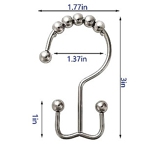 INSIMHEART Shower Curtain Hooks, 12 Pcs Shower Curtain Rings, Stainless Steel Double Shower Curtain Hooks, Rust Proof Metal Shower Curtain Hooks Free Sliding Shower Hooks for Shower Curtain(Nickel)