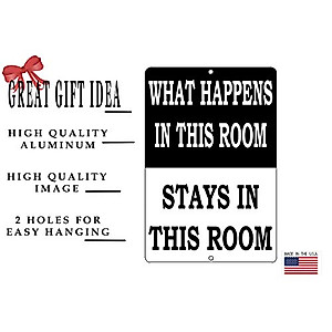 Rogue River Tactical Funny Metal Tin Sign, 12x8 Inch, Wall Décor -Man Cave Bar Home Bedroom Door What Happens in This Room Stays in This Room