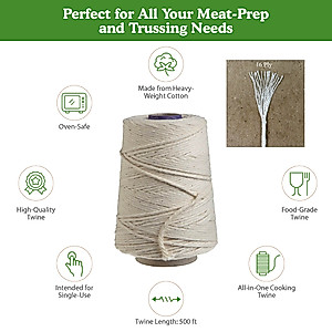 Regency Wraps Cotton Butchers Cooking Twine For Meat Trussing, Food Prep, Natural, 500 ft Cone (Pack of 1)