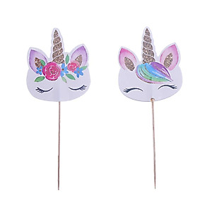 CCINEE 48pcs Rainbow Unicorn Cupcake Toppers Picks Double-Sided Paper Unicorn Cake Toppers for Birthday Party Dessert Decoration