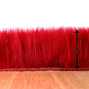 CKLZSAY Red Faux Fur Sheepskin Rug Super Soft Fluffy Plush Area Rug Bedroom Floor Children's room Sofa Cushion Living Room Runners Bedside Rugs (Red，2×6 ft sheepskin)