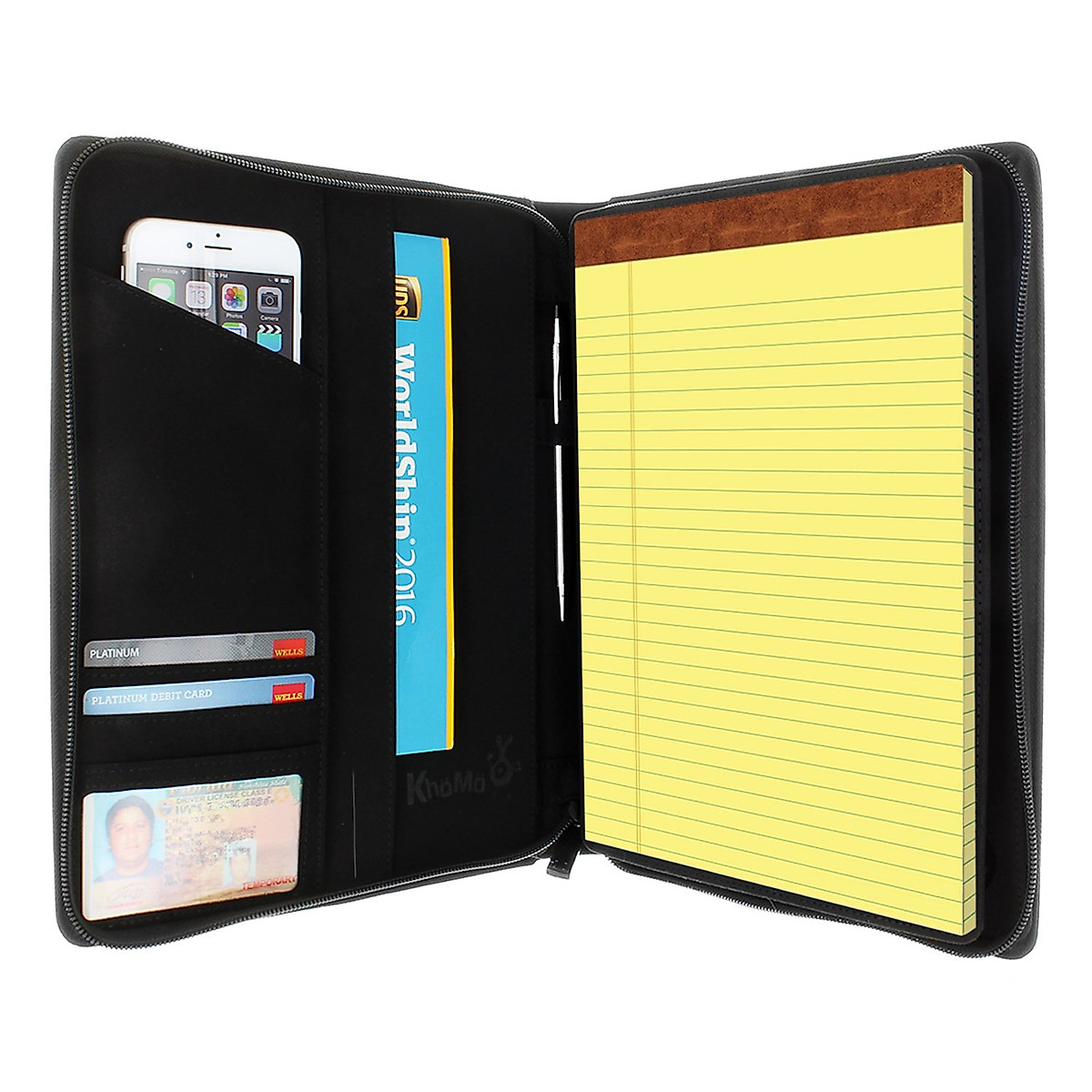 KHOMO Universal Tablet Padfolio Zippered Case for iPad Pro 12.9 Inch - Black - Compatible with All Versions of iPad Pro 12.9 inches (KHO-1700)