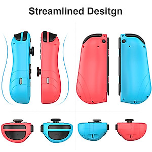 Switch Controllers, Replacement for Joycon Controllers with Grip Dual Shock Wake-Up Plug and Play, (L/R) Controller Compatible for Nintendo Switch/Switch lite (Blue and Red)